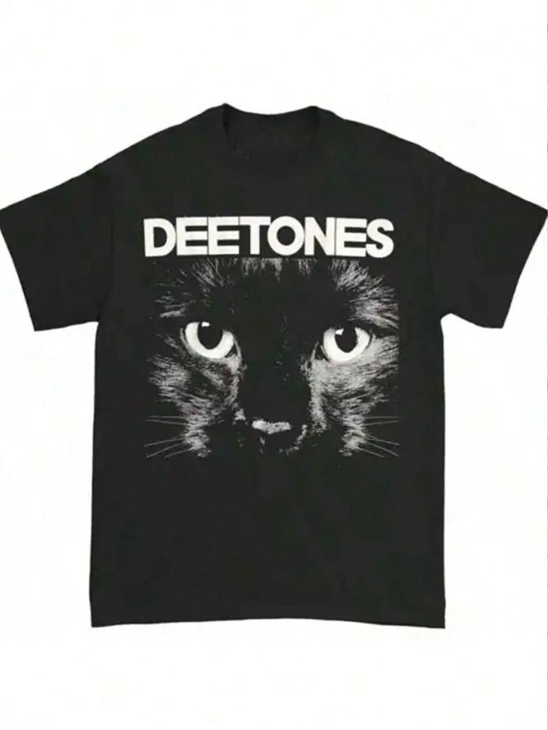 Deftones Cat Rock T-Shirt, Short Sleeve Graphic Tee, Pure Cotton ...