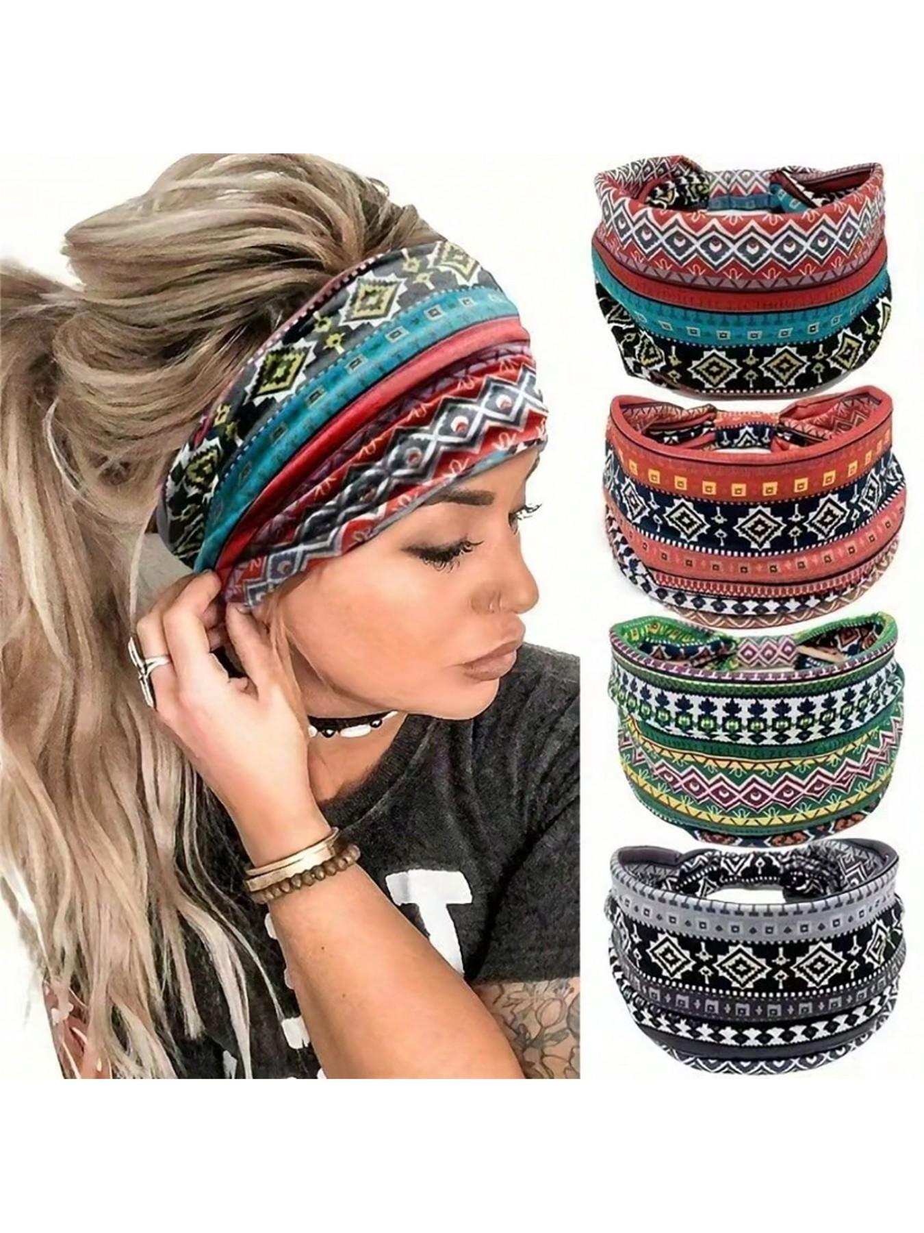 4pcs Boho Chic Wide Headbands For Women - Sweat-Wicking, Lightweight ...