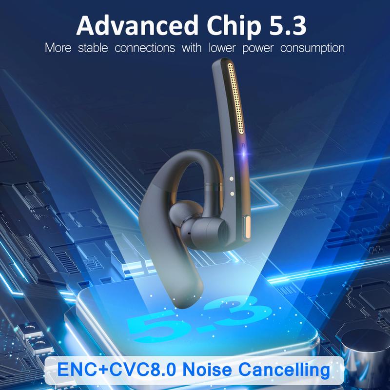Bluetooth Headset V5.3, Wireless Earpiece with 500mAh Charging Case ...