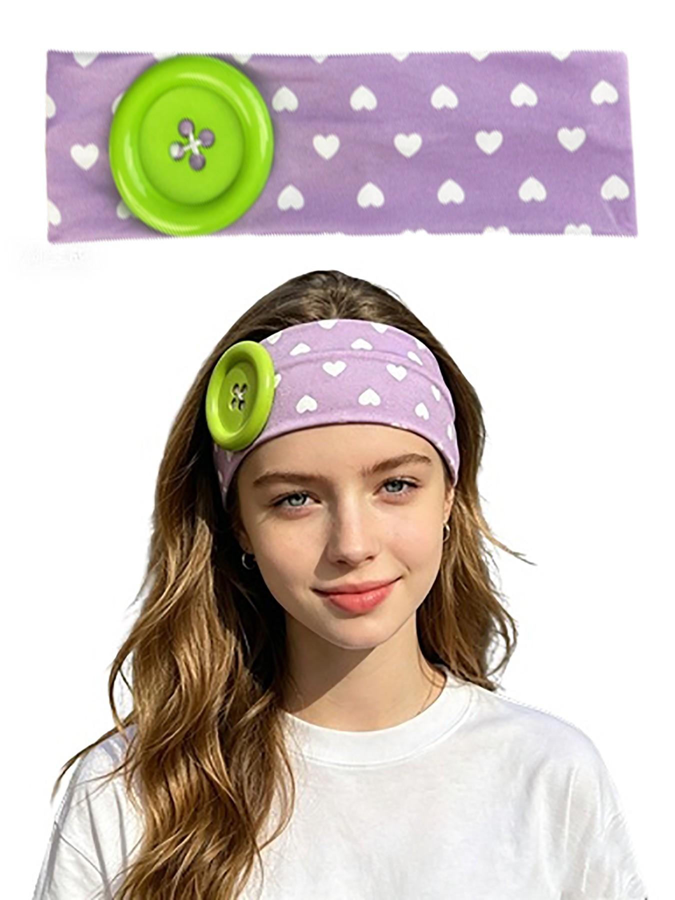 Women's Heart-Shaped Polka Dot Button Headband, Retro Color-Blocked ...