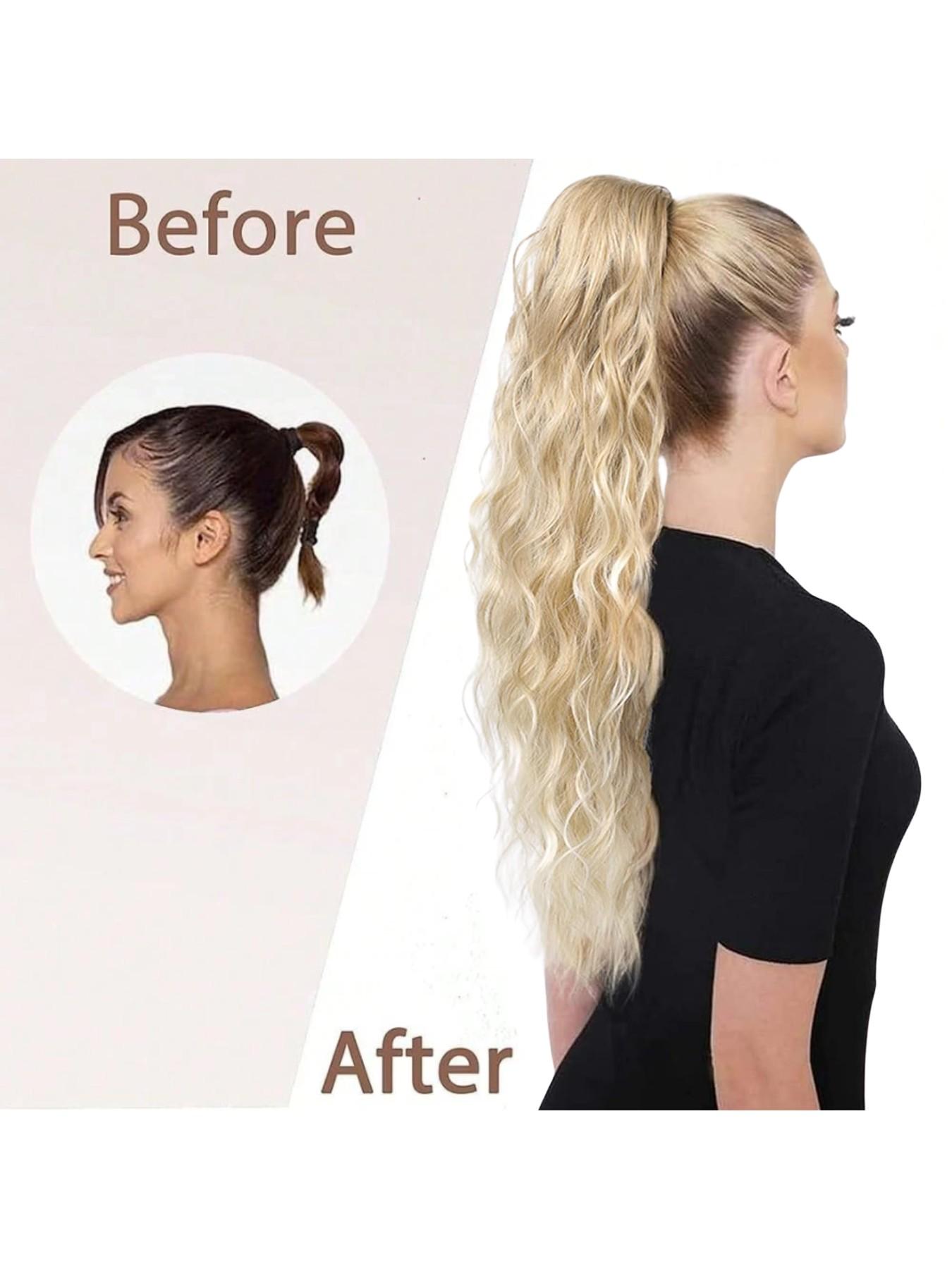 Clip-In Wavy Ponytail Hair Extension, 26 Inch Gold Gradient ...