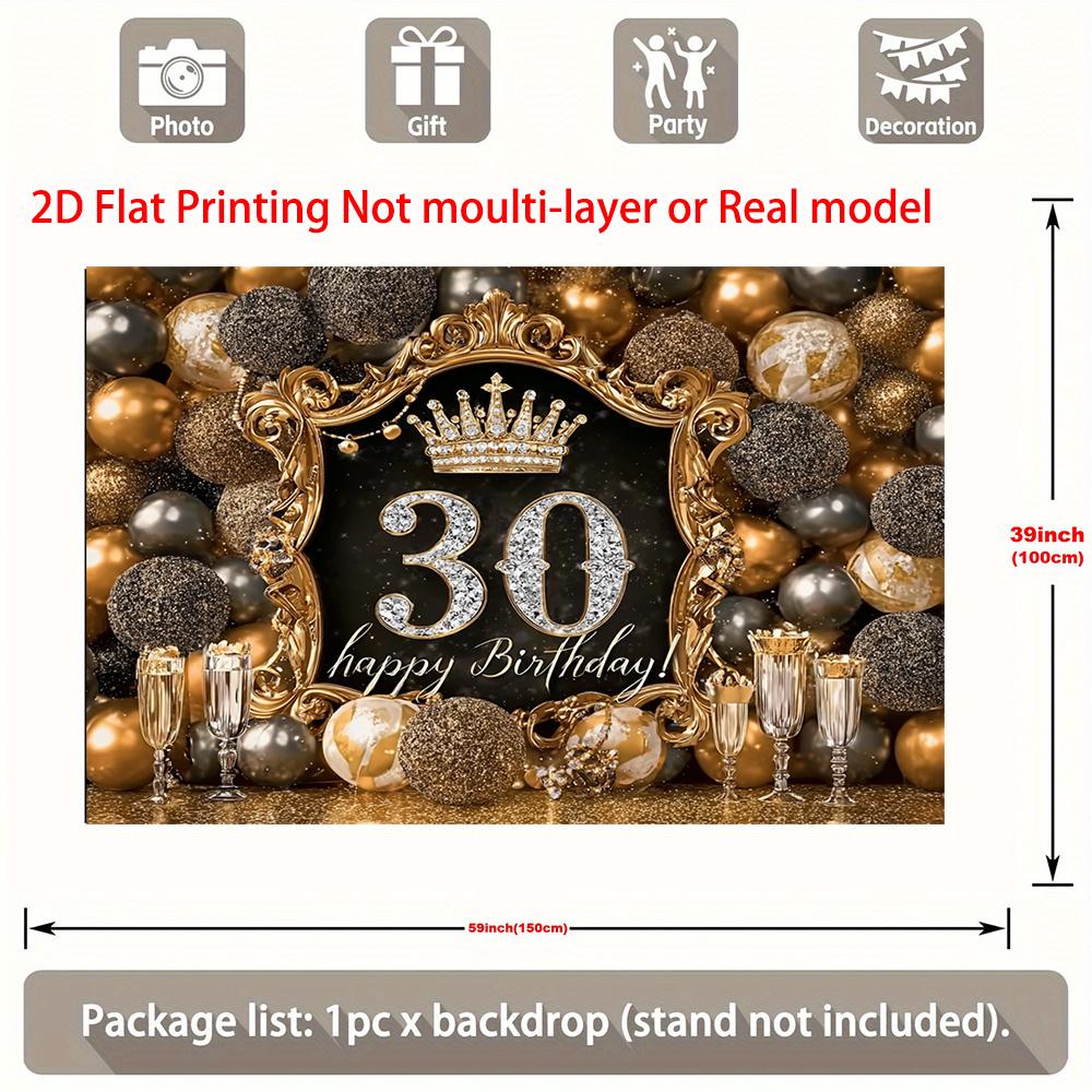2D Flat, 1pc 1 30th Birthday Party Decorations - Luxury Elegant Golden ...
