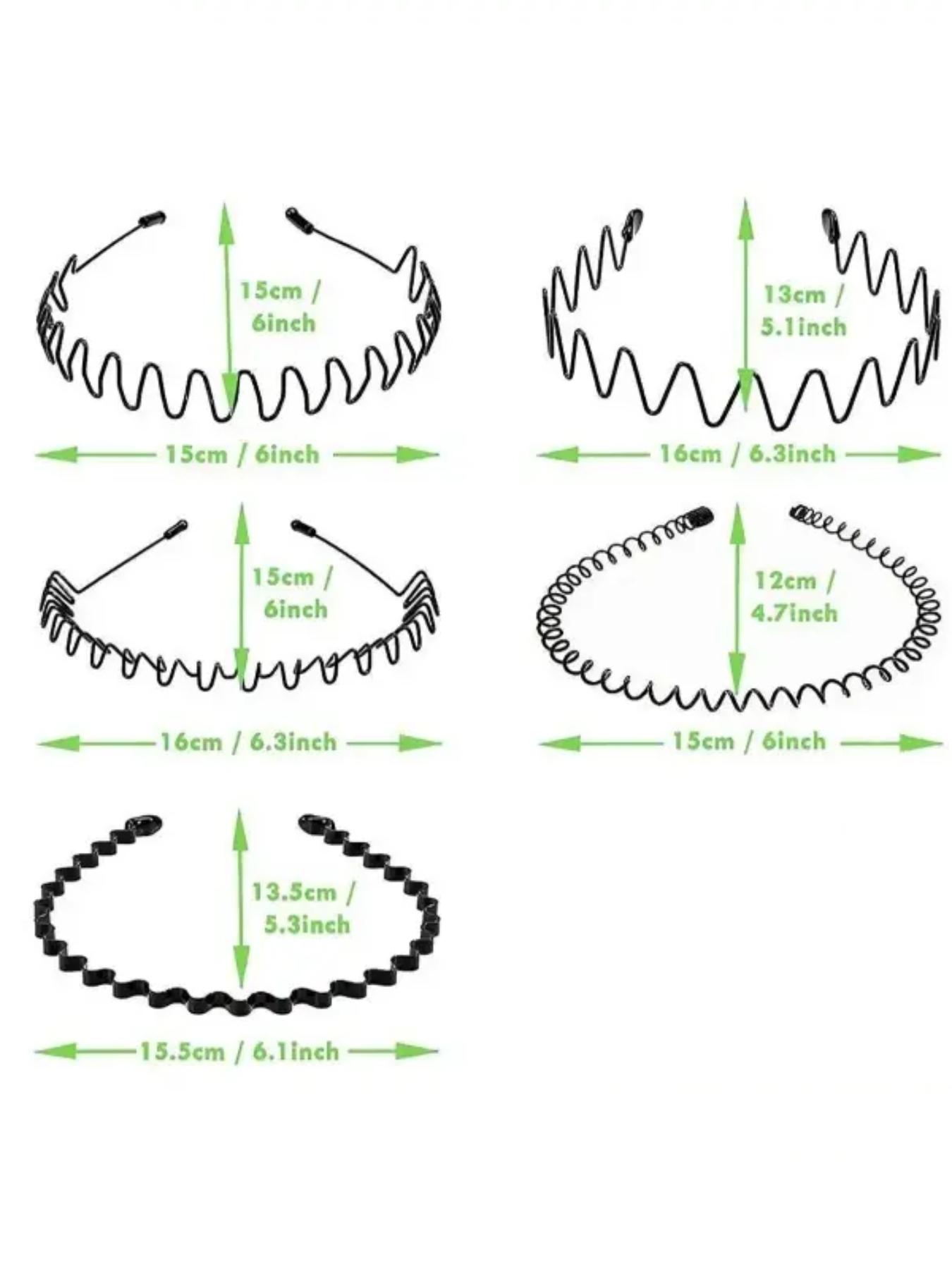 Men's & Female 5-Pcs Solid Color Wavy Zig Zag Headbands, Non-Slip Thin ...