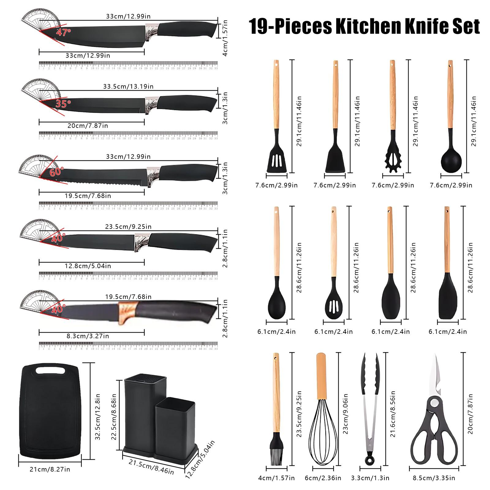 19-piece set of high-quality kitchen utensils with wooden handles and ...