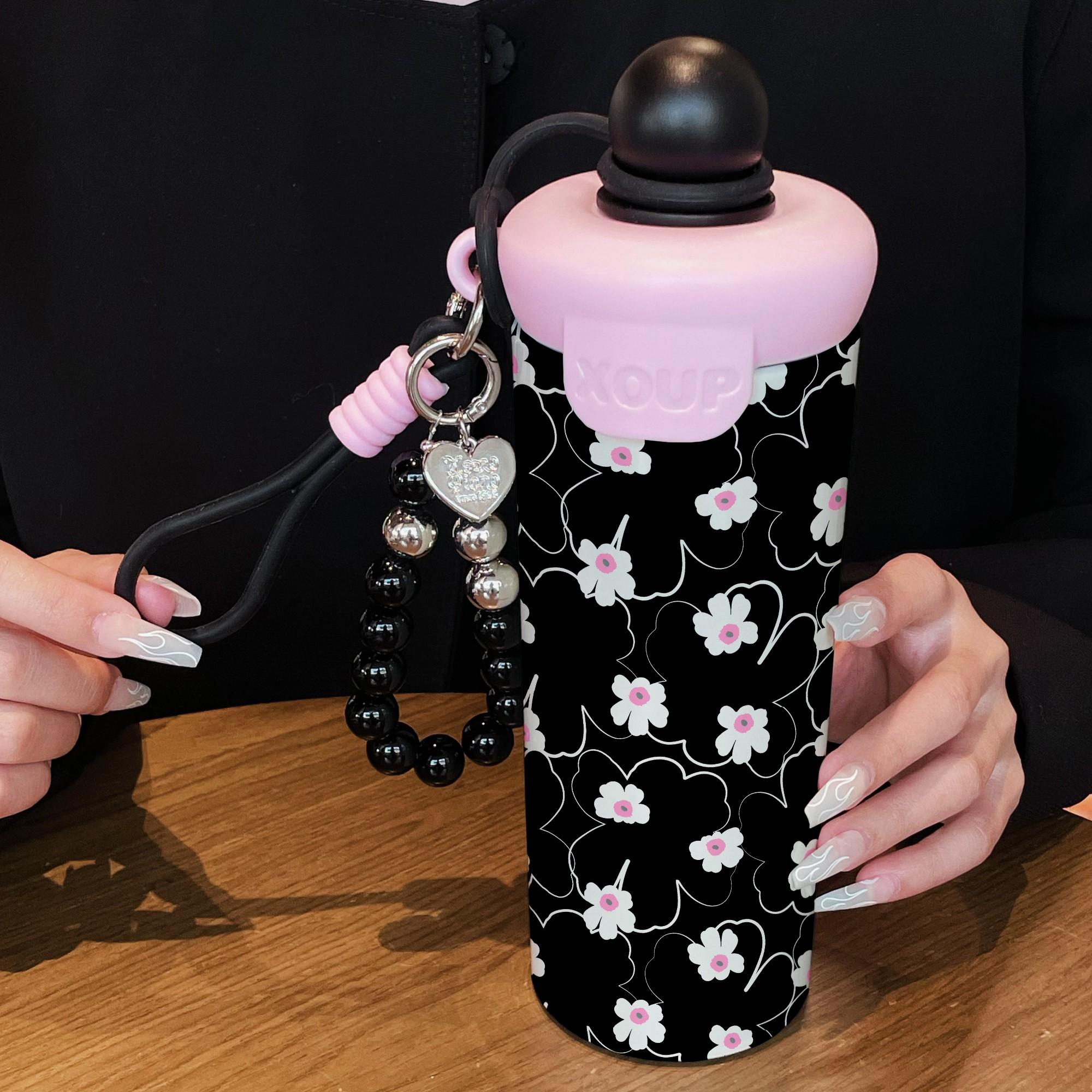 600ML Insulated Cup with Beaded Bracelet, Floral Cutout Design ...