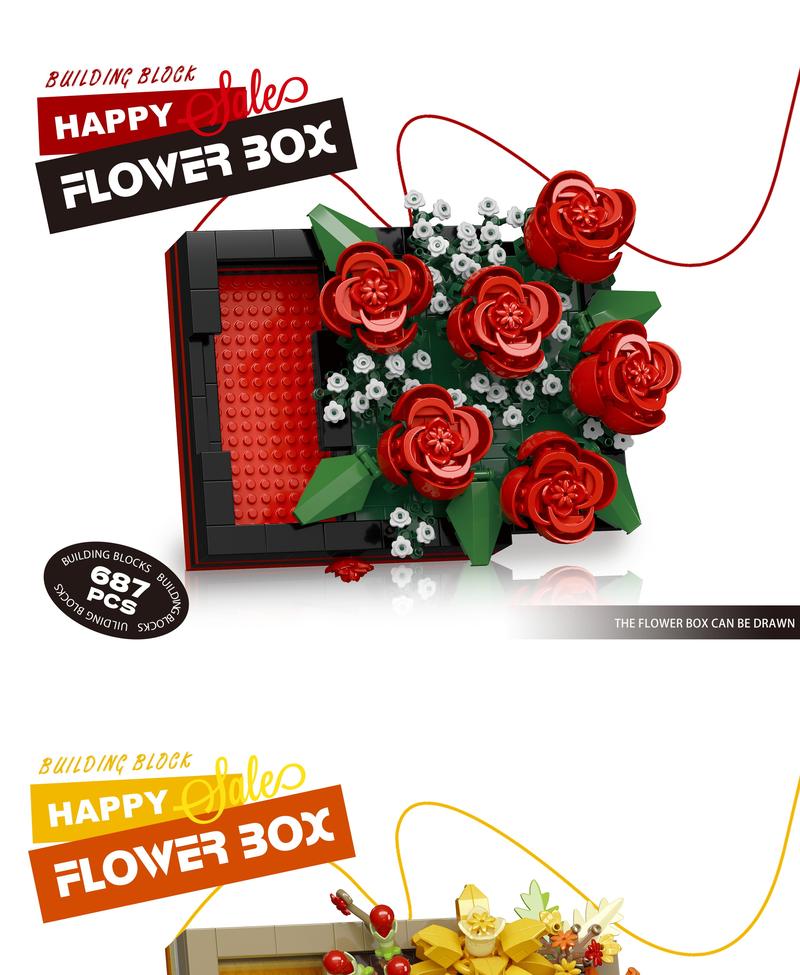 Microbead Building Blocks Flower Box Romantic Rose Design Openable ...