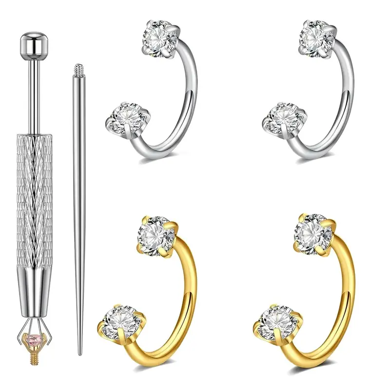 4pcs 20G 316L Titanium Nose Hoops Piercing Kit Gold/Silver - TikTok Shop