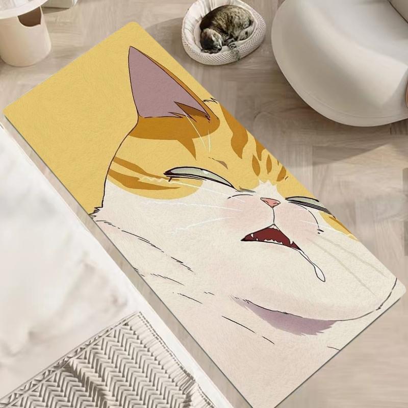 1pc Anime Cat Yawn Pattern Fluffy Minimalist Area Rug, Polyester 100% ...