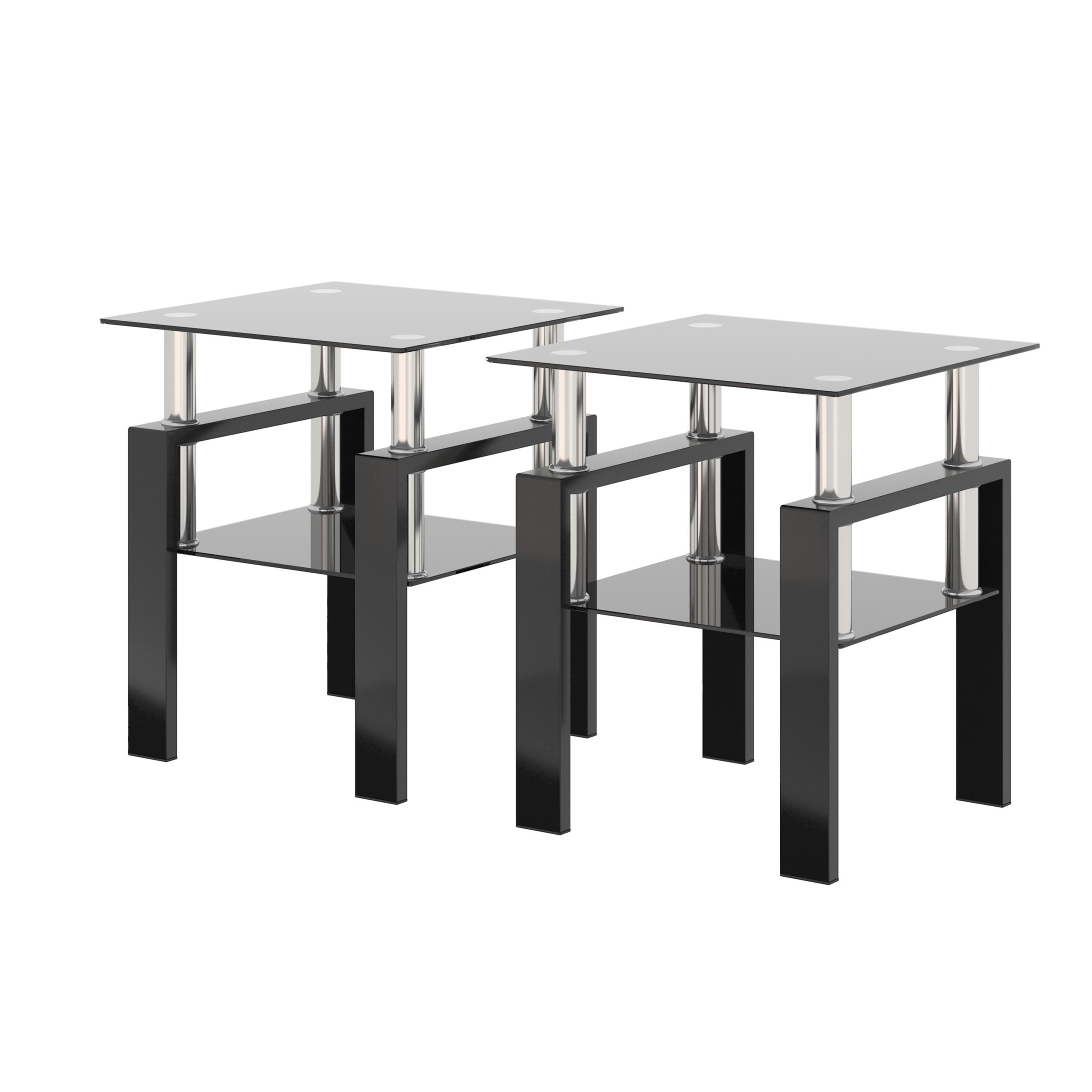 Glass Side Table, End Table Set of 2, 2-Tier Nightstands for Tight ...