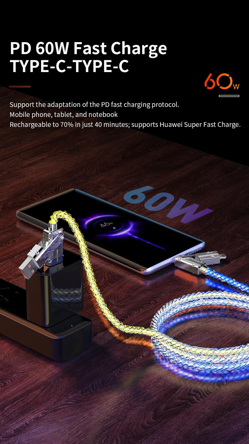 [Buy 1 Get 1 Free] 3.28ft 4-in-1 Multi USB Colorful Light Charging ...