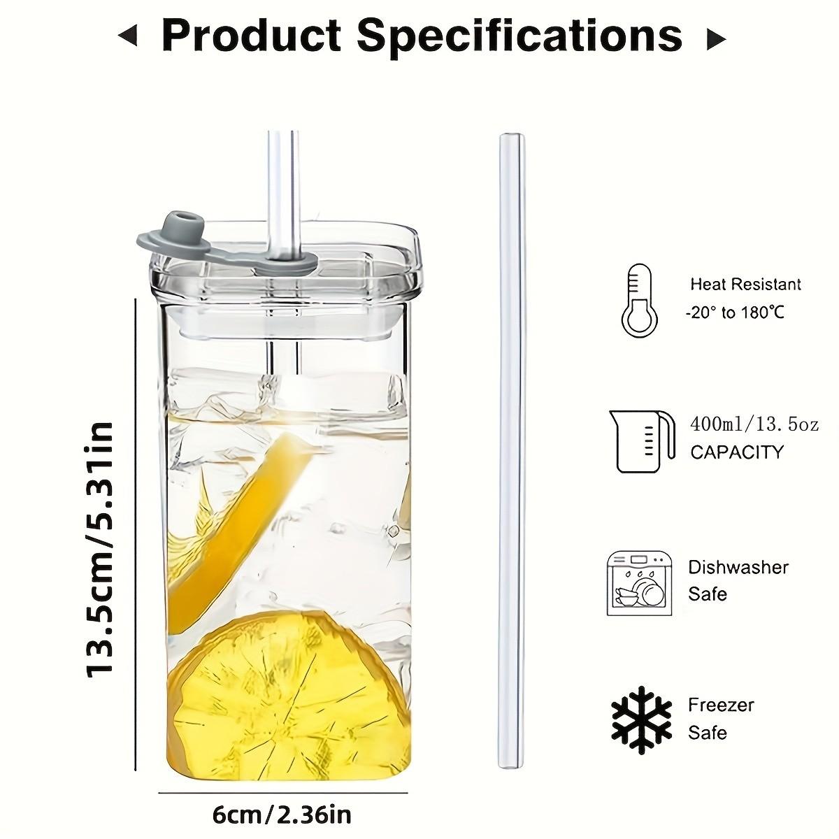 High Borosilicate Glass Water Cup with Lid and Straw, Reusable, Korean ...