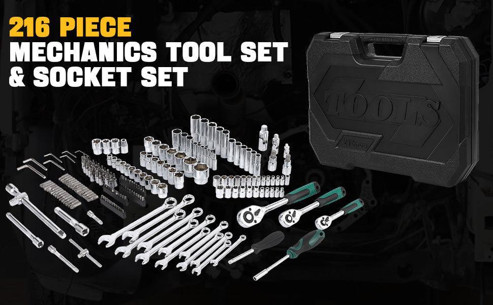 GARVEEMechanics Tool Set 216-Piece SAE/Metric Socket & Wrench Kit ...
