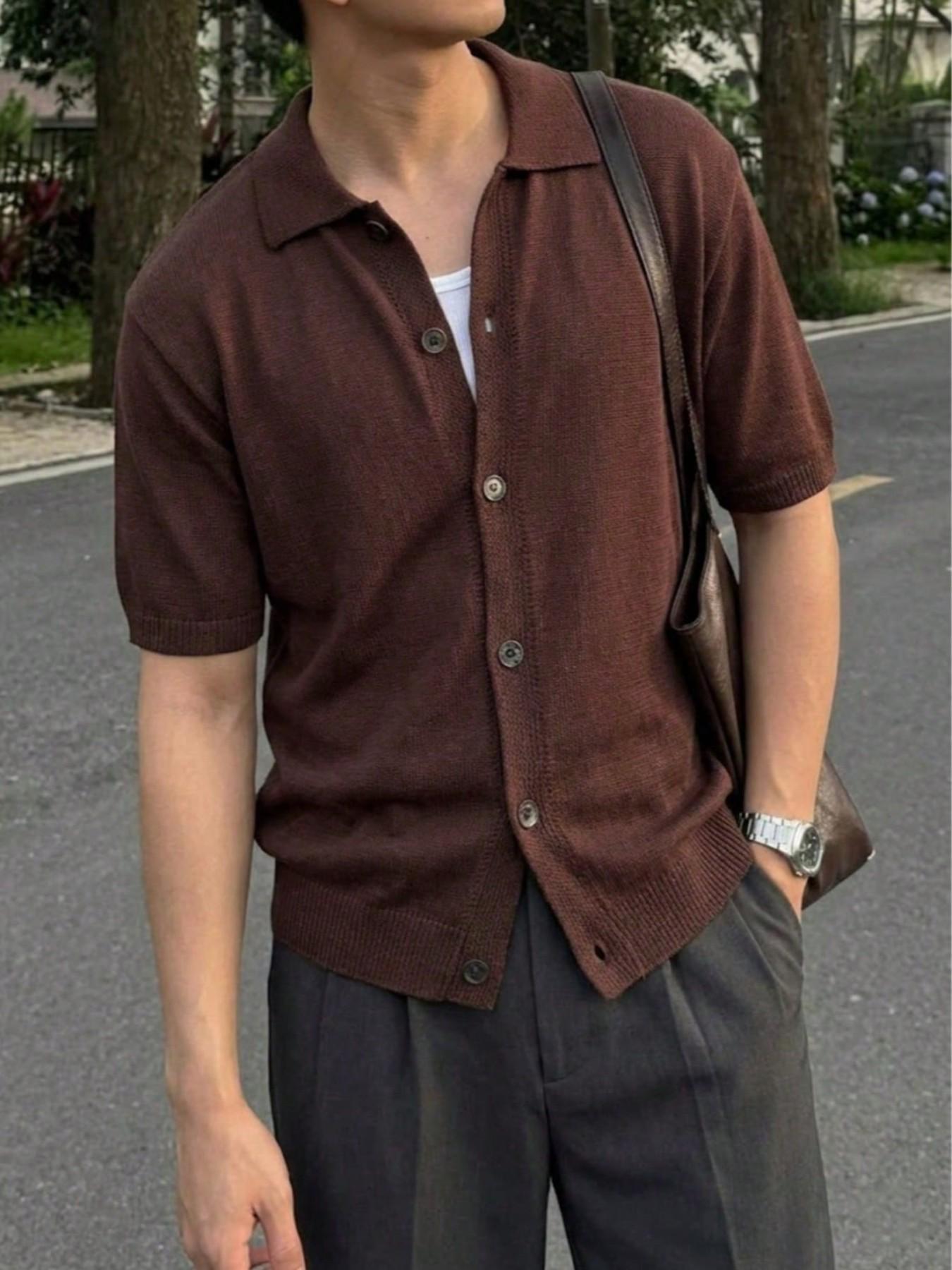 Men's New Casual Classic Loose Fit Plain Vintage Style Collared Polo ...