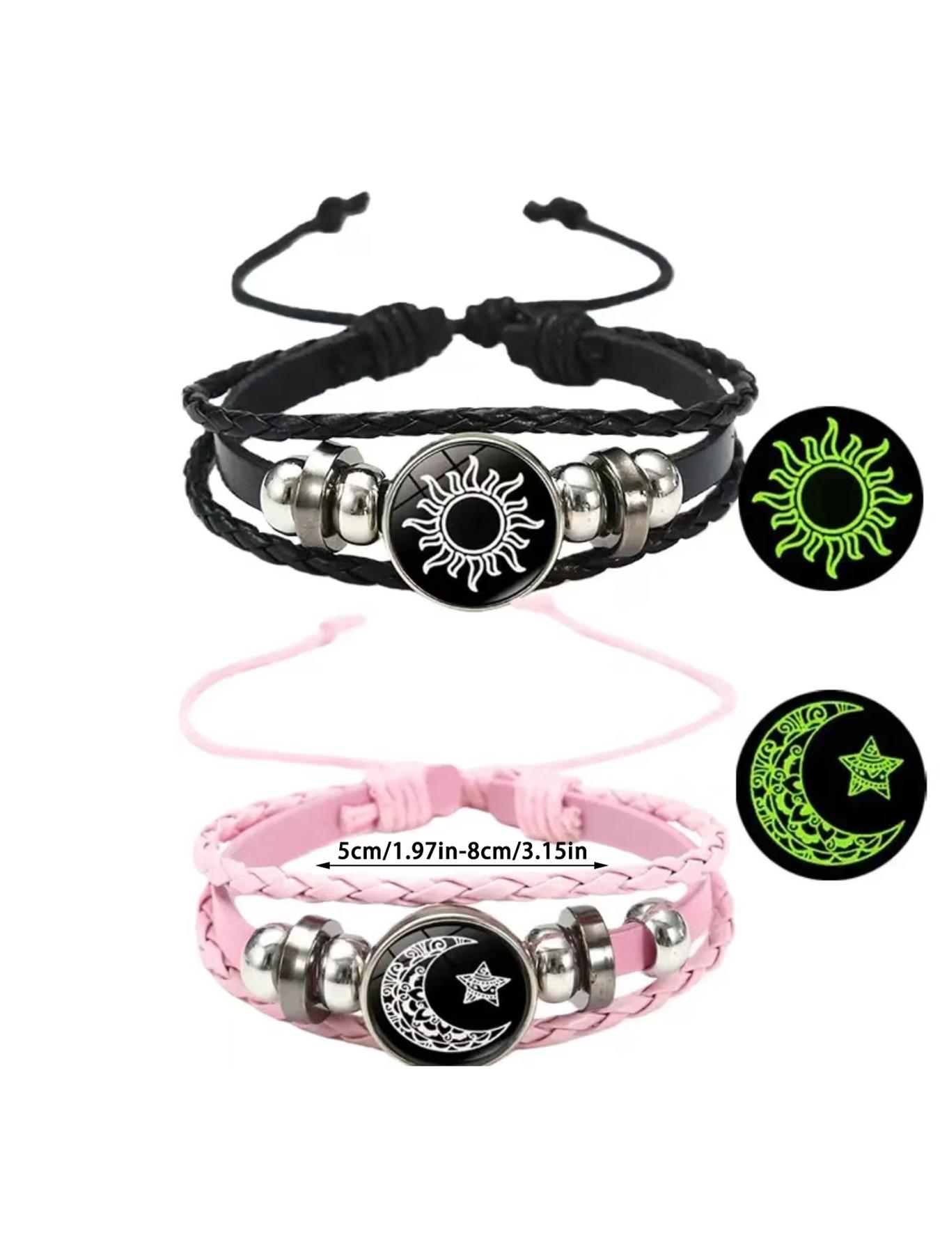 2-Pack Glow-In-The-Dark Couple Bracelets, Versatile Accessory, Handmade ...