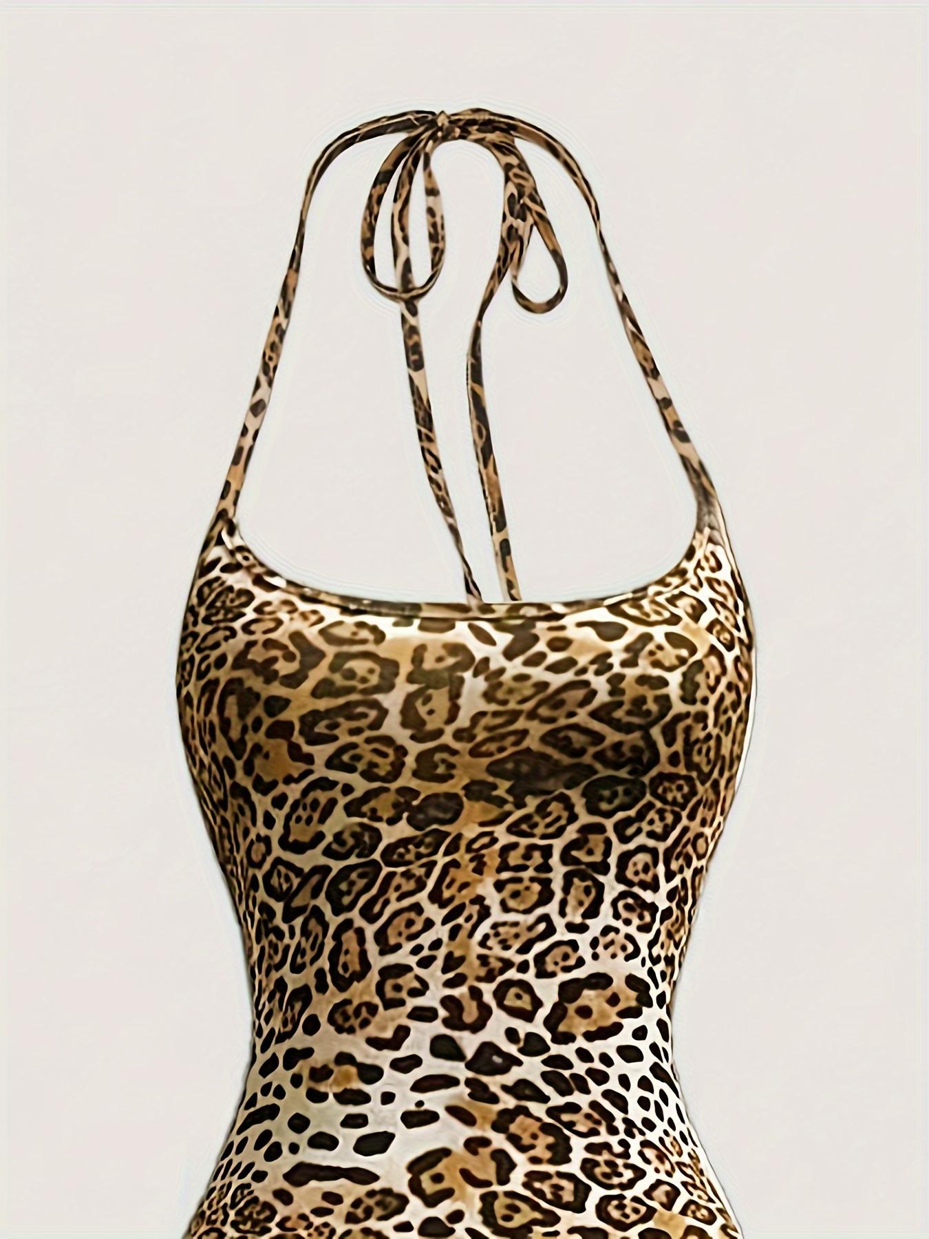 Leopard Print Halter Neck Bodycon Maxi Dress | Stretchy Slinky Fabric ...