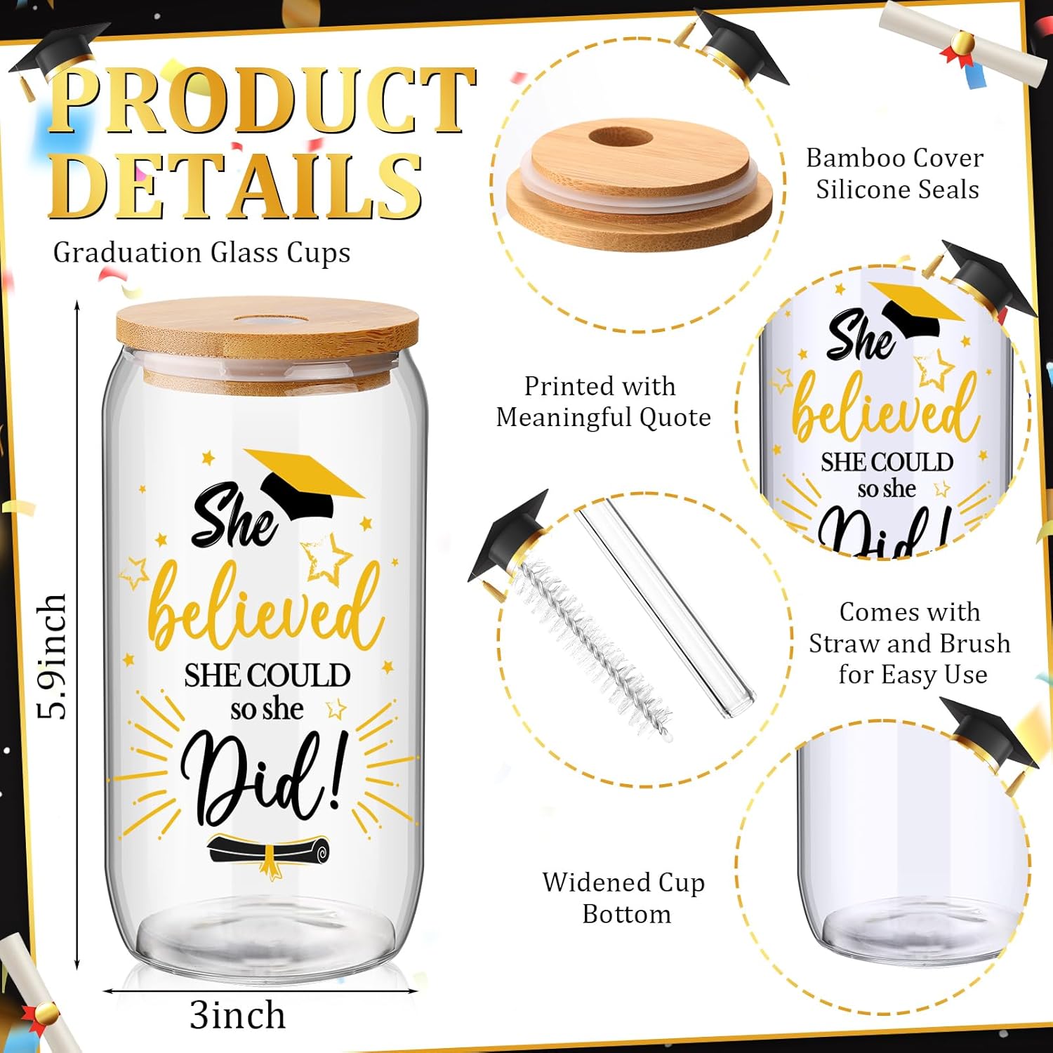 6 Sets Graduation Gifts for Her Graduation Glass Cups Class of 2026 ...