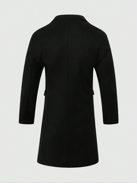 Men's Mid-Length Woolen Overcoat, Suit Collar Design, Button Placket ...