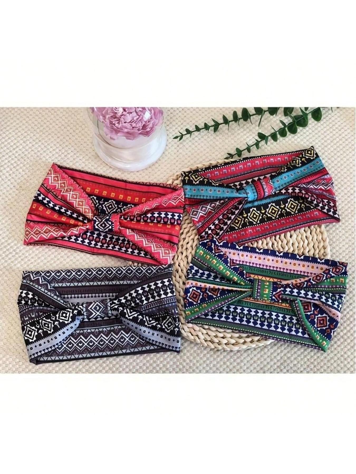 4pcs Boho Chic Wide Headbands For Women - Sweat-Wicking, Lightweight ...