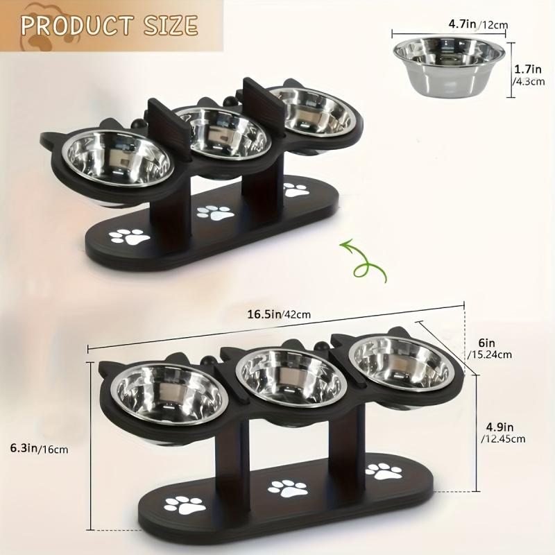 3 Stainless Steel Elevated Cat Food Bowl Stands, Adjustable Height, 15 ...