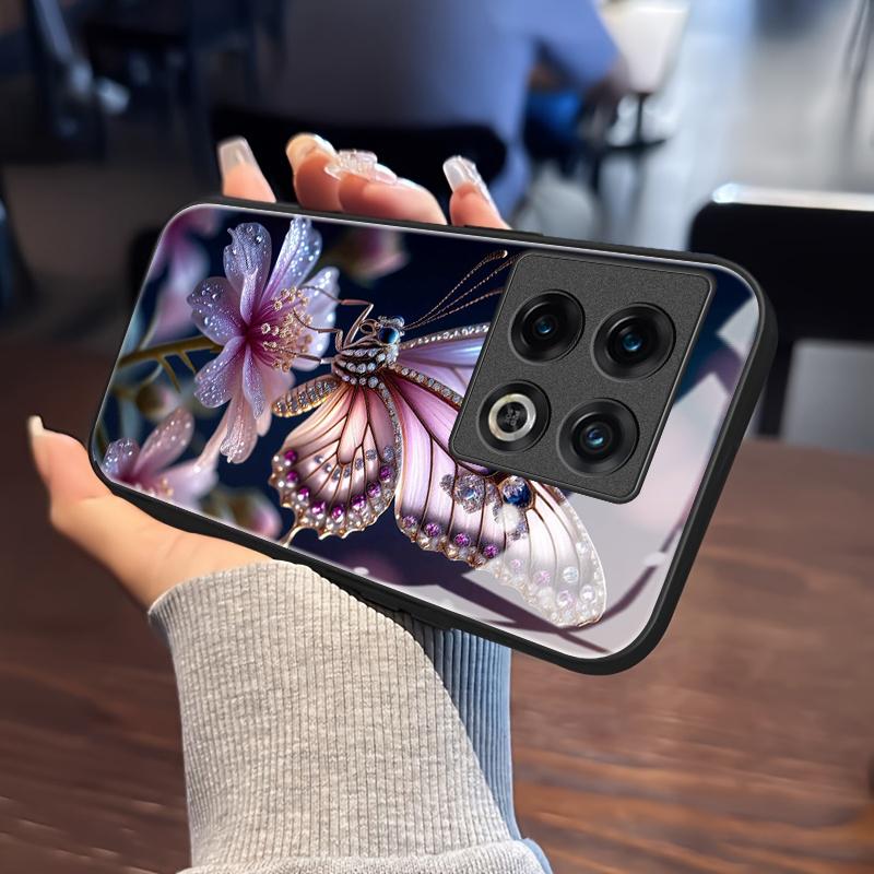 Jeweled Butterfly Bloom pattern Black Frame Glass Phone Case suitable ...