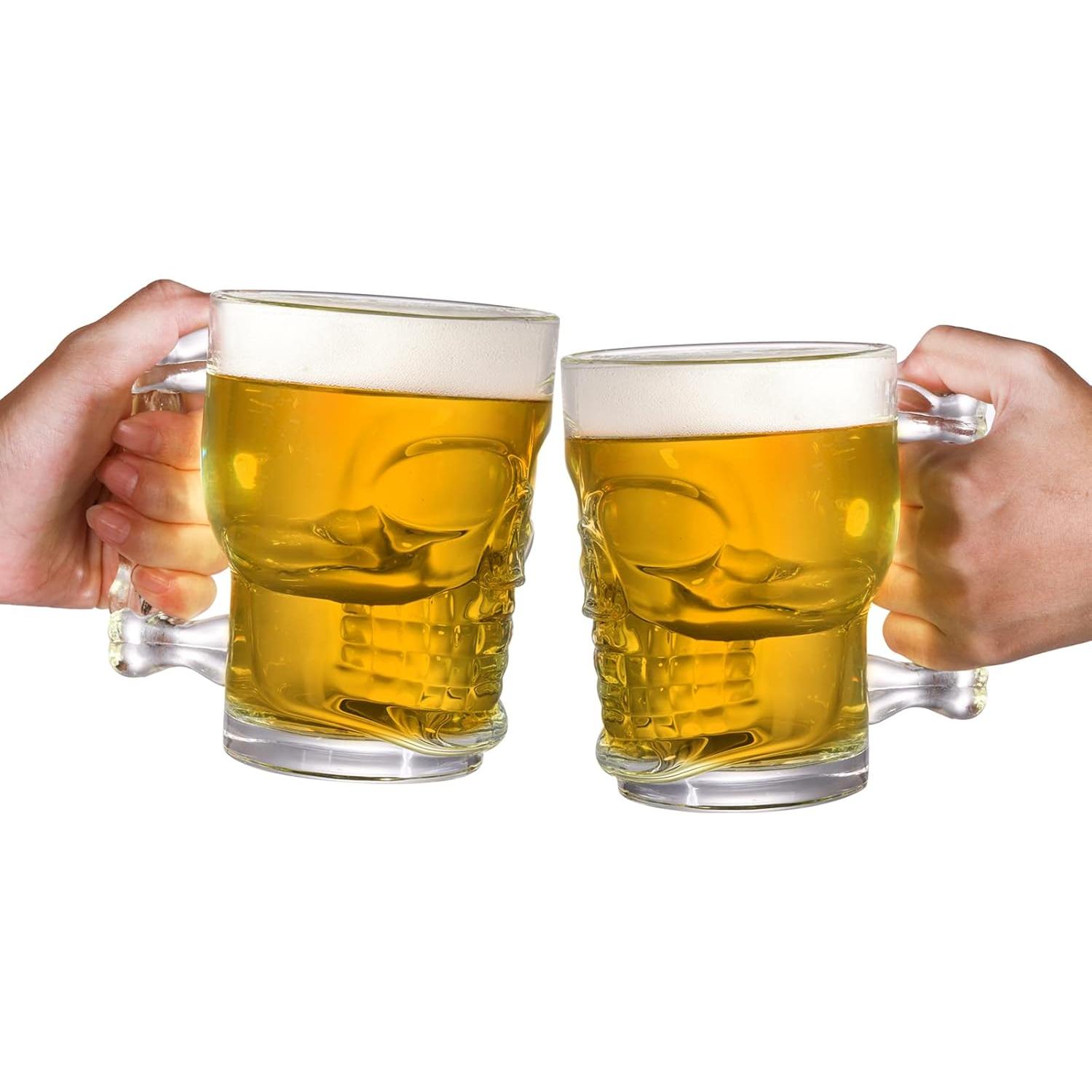 6 Pack 17 Oz Skull Glass Mug with Handle, Father's Day Heavy Base ...