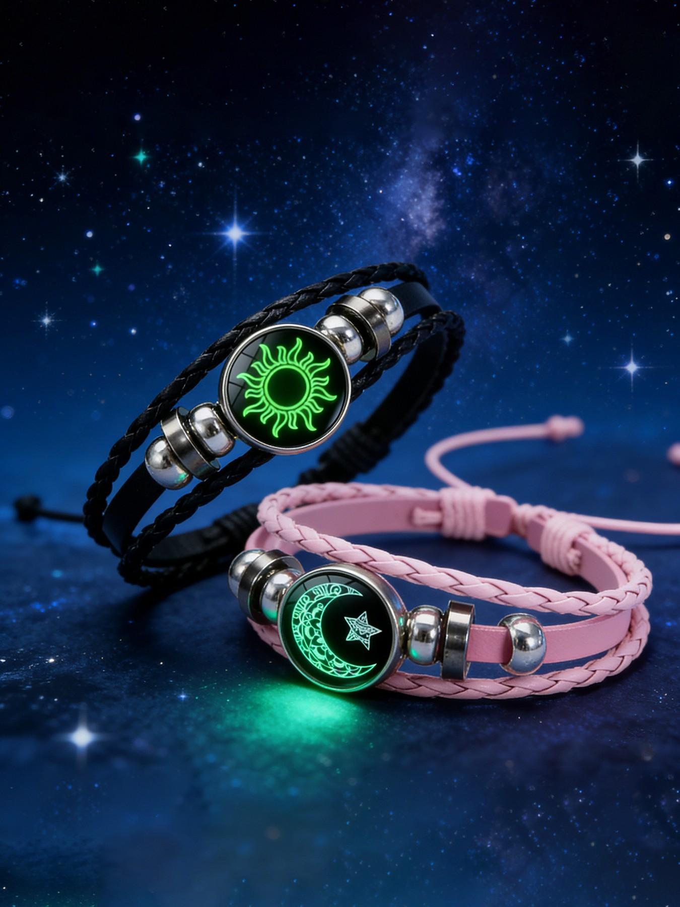 2-Pack Glow-In-The-Dark Couple Bracelets, Versatile Accessory, Handmade ...