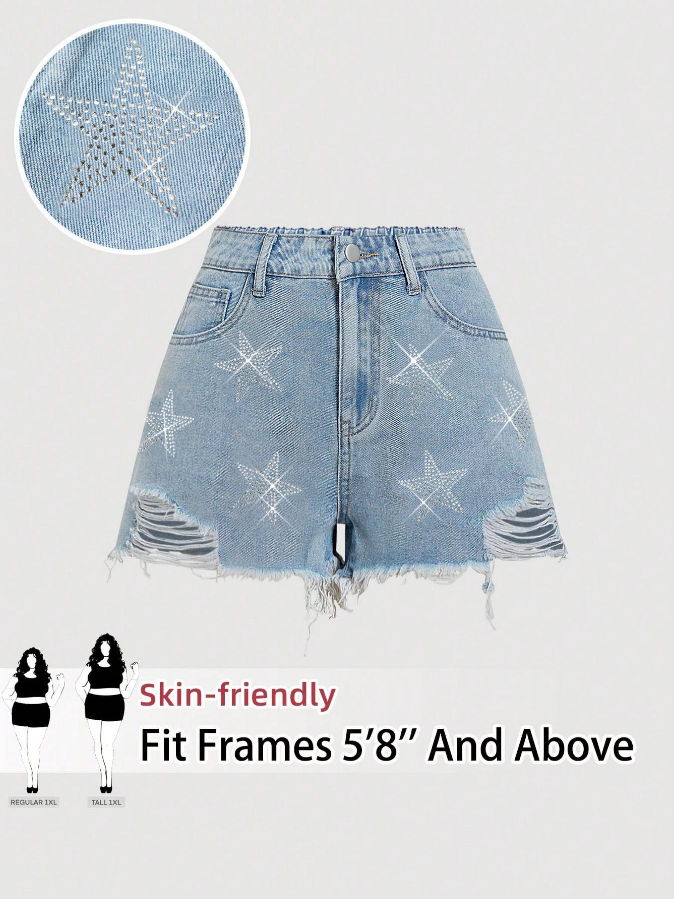 Trendy Women's High-Waisted Fitted Denim Shorts with Button Frayed Hem ...