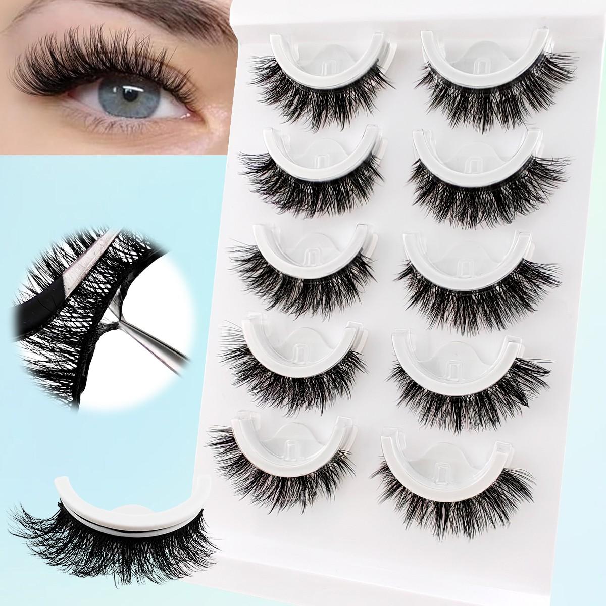5 Pairs D Curl Cat Eye False Eyelashes No Glue Needed Reusable with ...