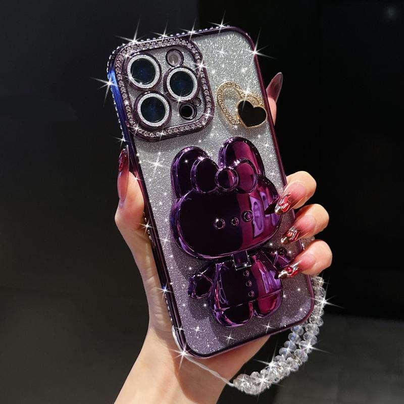 Rhinestone Decor Phone Case with Ring & Chain, Anti-drop Cellphone ...