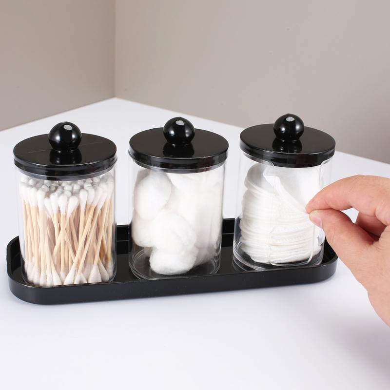 3 Piece Bathroom Cotton Swab Holder Set, Round Cotton Swab Stand with ...