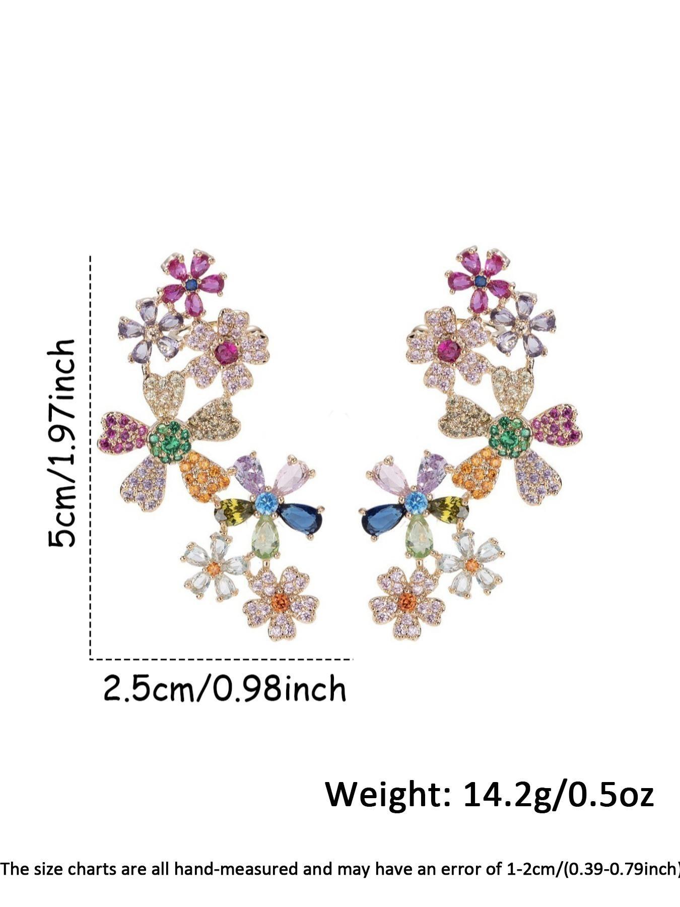 Fashion Sweet Colored Rhinestone Flower Earrings, Clip-On Studs Combo ...