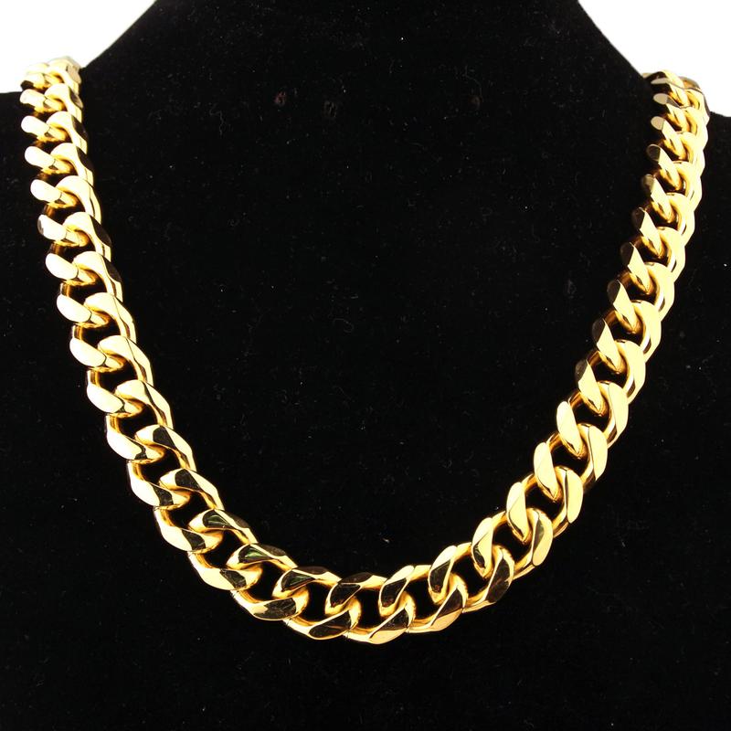 15mm Gold Cuban Chain Stainless Steel Hip Hop Necklace Curb Miami ...