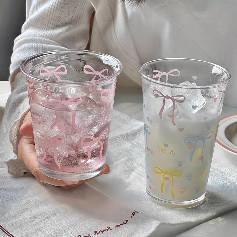 Elegant French Bow Glass Cup, Reusable Coffee Milk Juice Cup, Valentine ...
