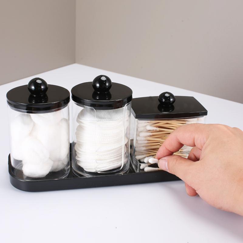 3 Piece Bathroom Cotton Swab Holder Set, Round Cotton Swab Stand with ...