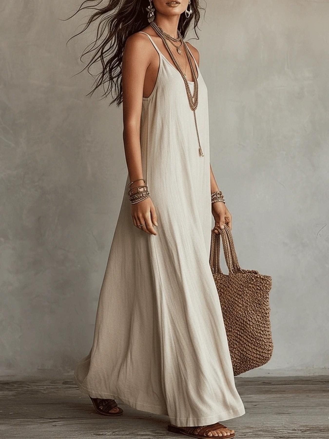 2026 New Arrival Bohemian Vacation Dress, Loose Fit V-Neck Halter Top ...