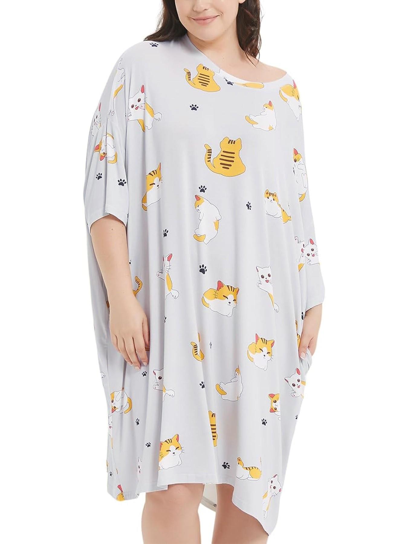 Plus Size Nightgowns for Women, Oversized Sleep Tshirts Dress, Long ...