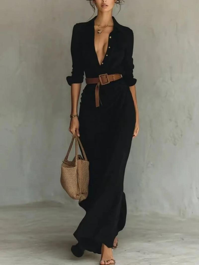 Elegant Autumn Dress for Women, Sexy Solid Color Ruched Design ...