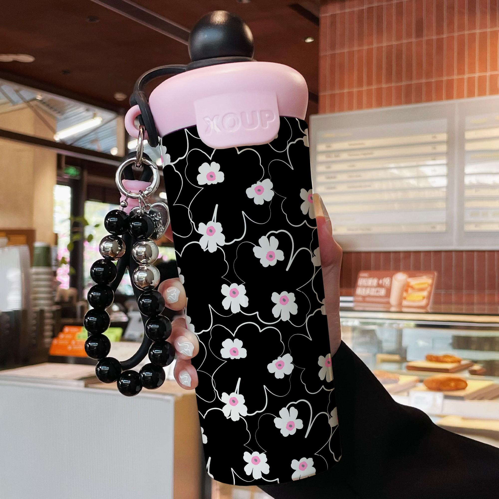 600ML Insulated Cup with Beaded Bracelet, Floral Cutout Design ...