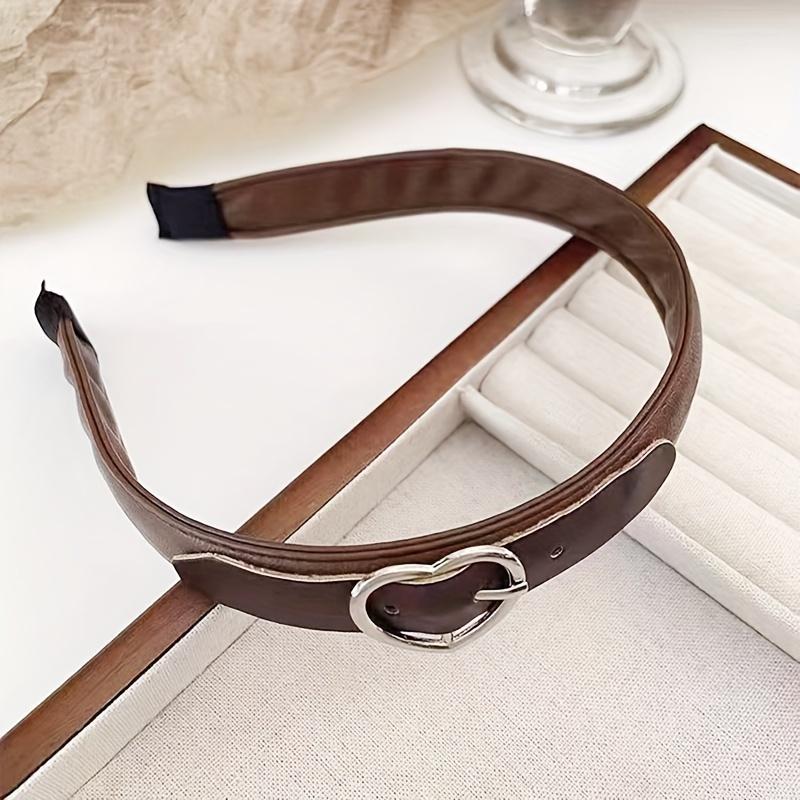 Artificial Leather Heart Shaped Headband, Non Slip Wide Hair Band with ...