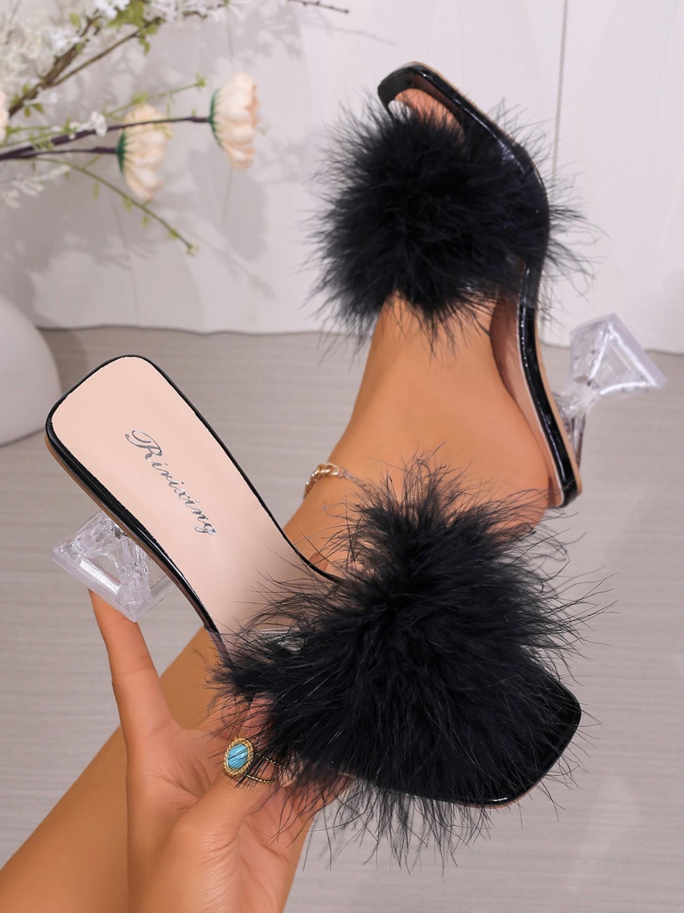 2026 new model for women: feathered decorations, transparent high heels ...