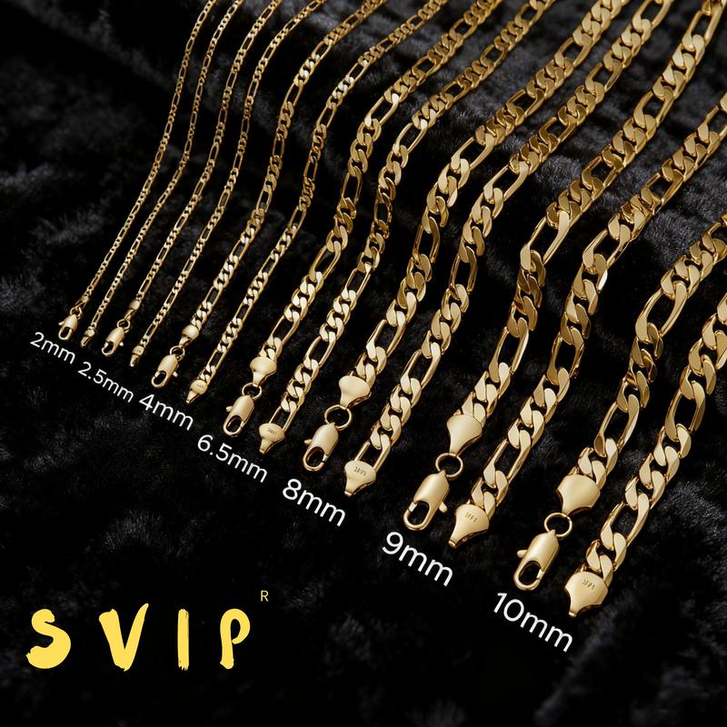 14K Real Gold-Plated Figaro Chain Necklace for Men – 2mm/10mm Wide, 24 ...