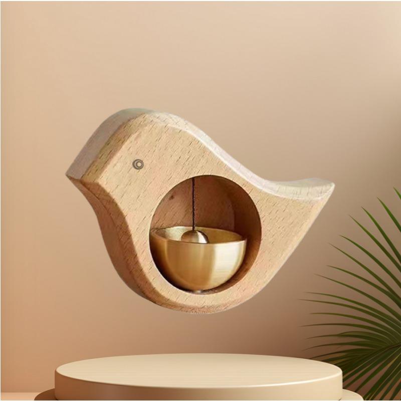 Cozy Wooden Happiness Bird Wind Chime – Brass Bell Home/Door Decor With ...