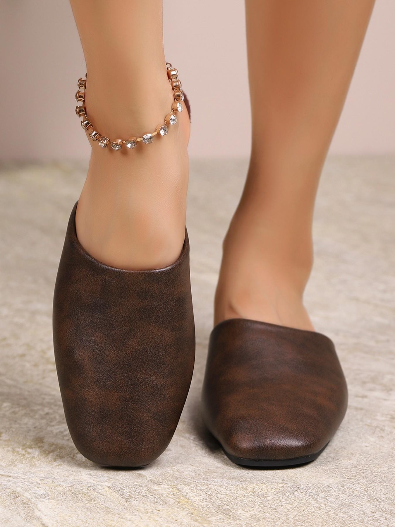 Women's Retro Square Toe Half Slipper Mules Shoes, Minimalist Commute ...