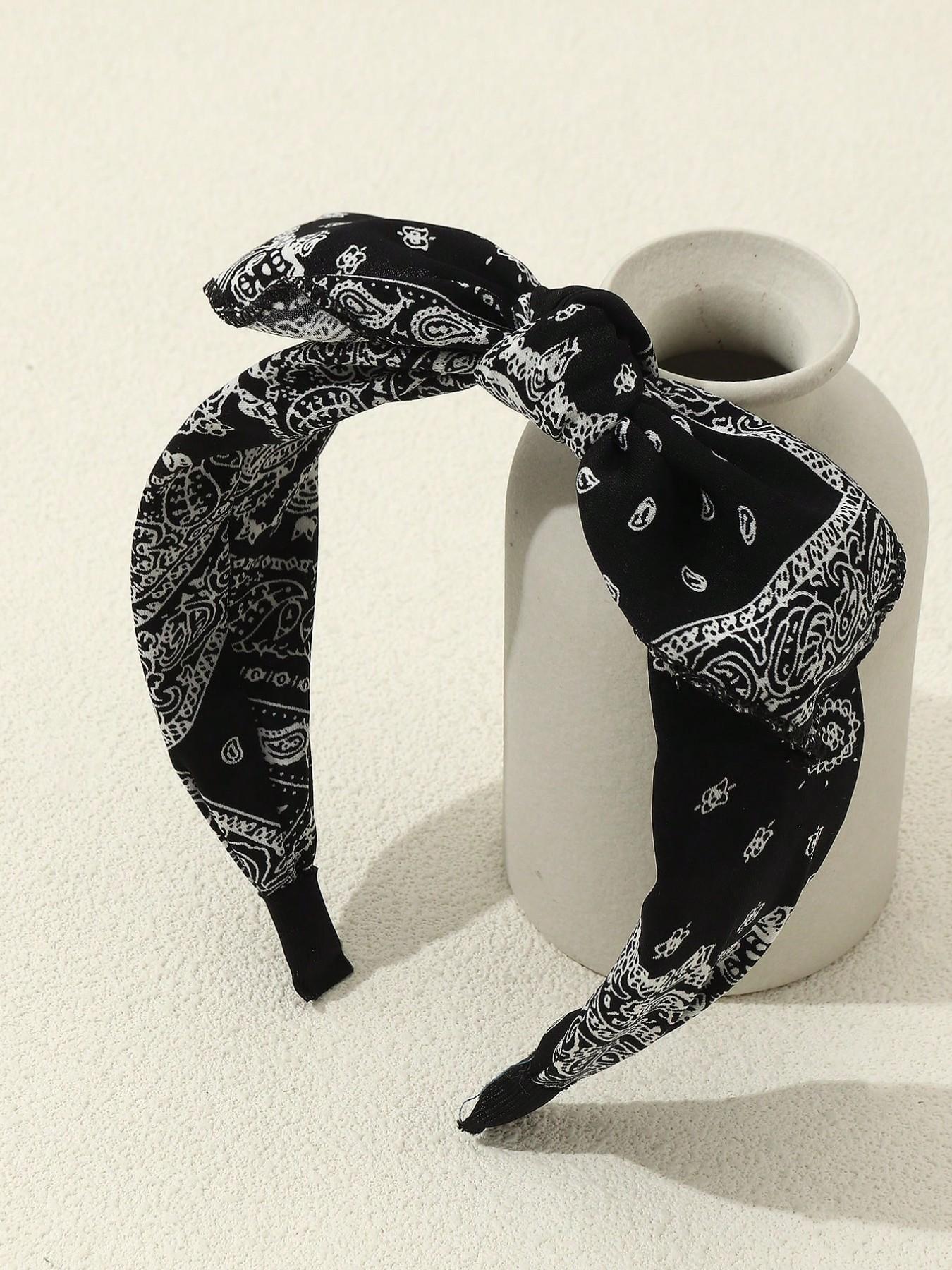 Vintage Totem Print Bow Zig Zag Headband, High Forehead Fashion Simple ...