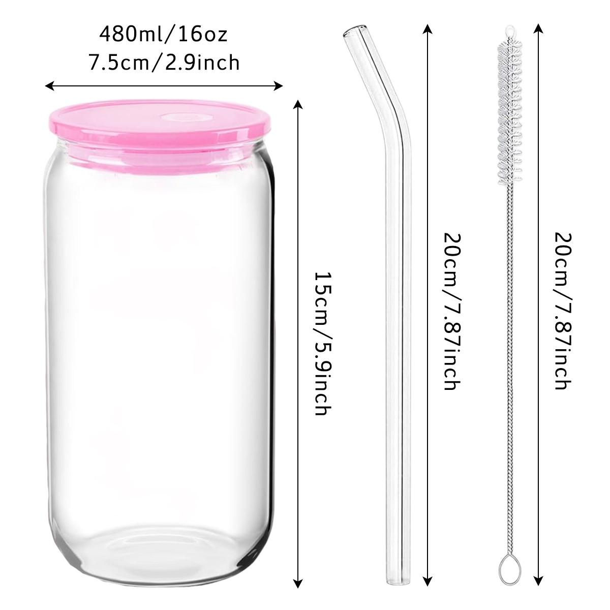 Glass Cups with Lids and Glass Straw, 1/6 Pack Beer Can Drinking ...