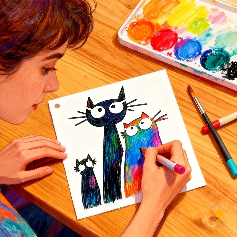 4-Pack Cartoon Style Fun Crazy Cat Art Templates, Reusable 4x4 Inch ...