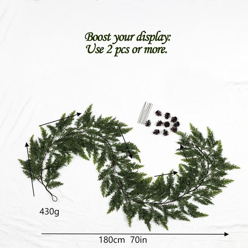 Lush Artificial Cedar Garland 72" with 10 artificial pine cones ...