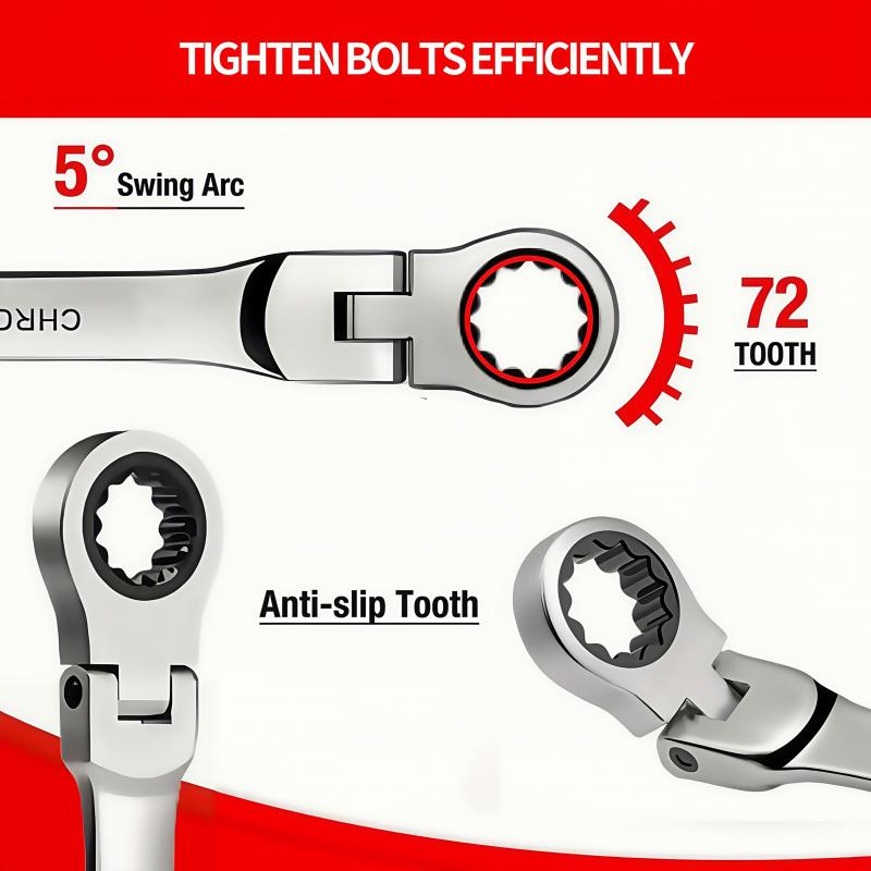 72-Tooth Chrome Vanadium Steel Ratchet Wrench Set, 180° Rotatable ...