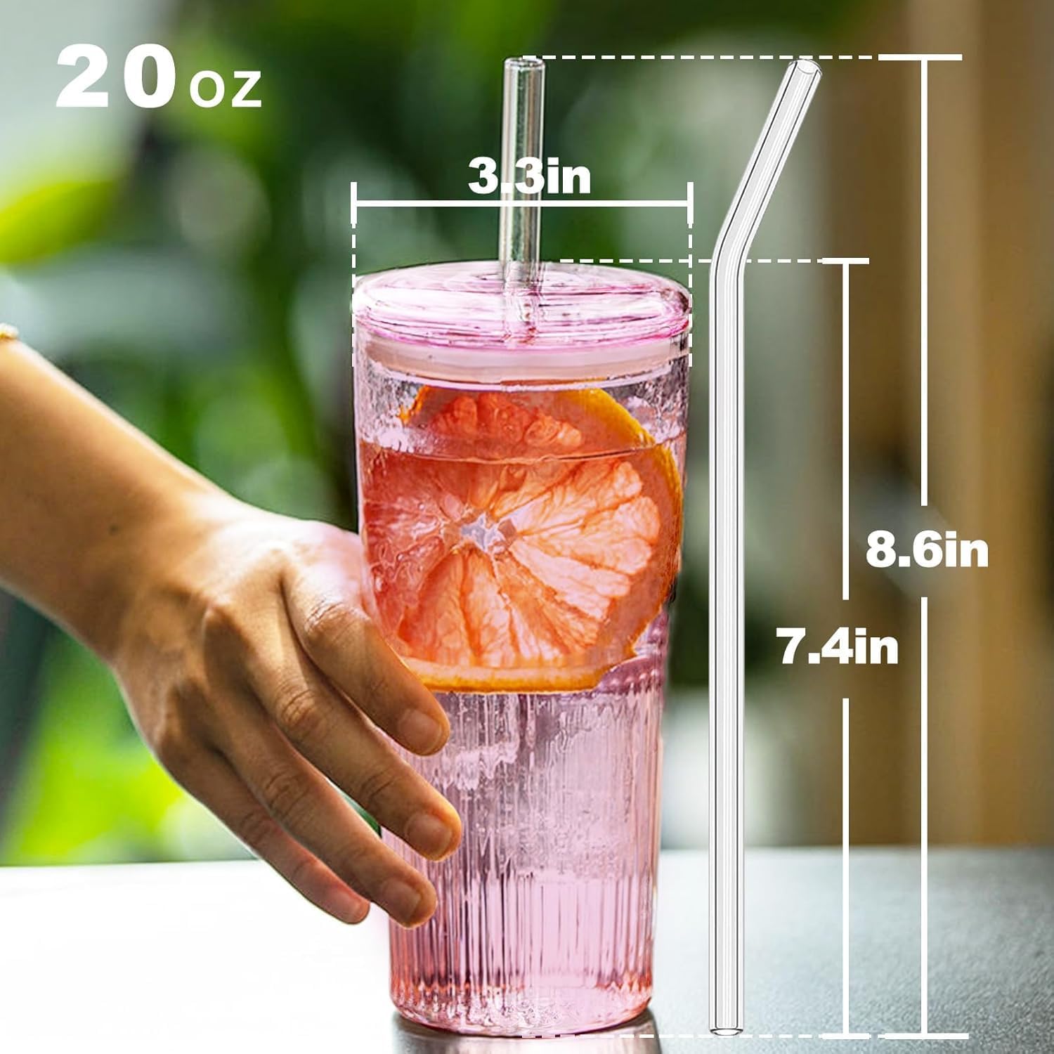 Glass Coffee Cups with and Straws, 20 OZ Iced Water Glasses Tumblers ...