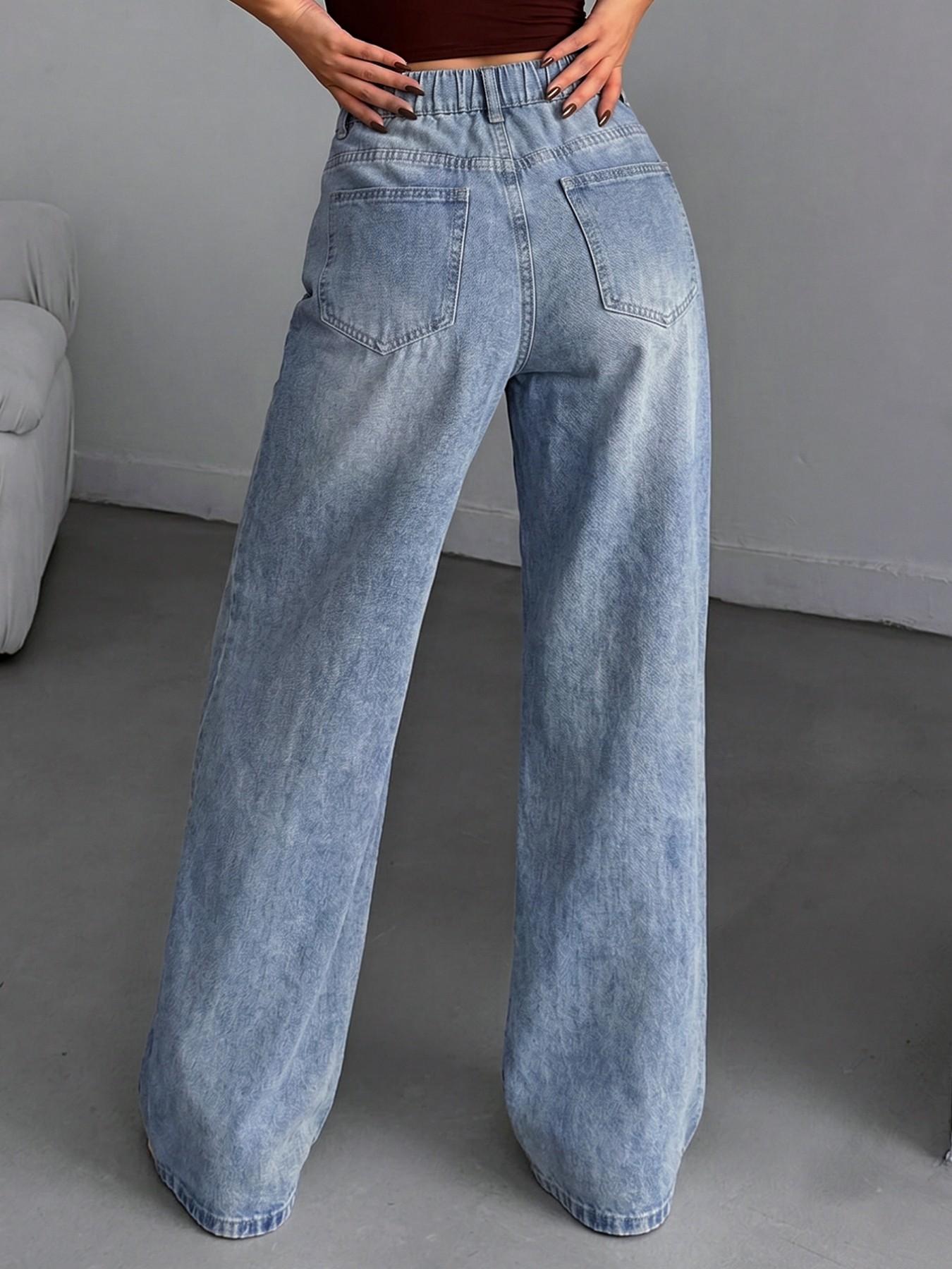 High-Waisted Loose Fit Jeans for Women, Vintage Chic Slimming Wide Leg ...